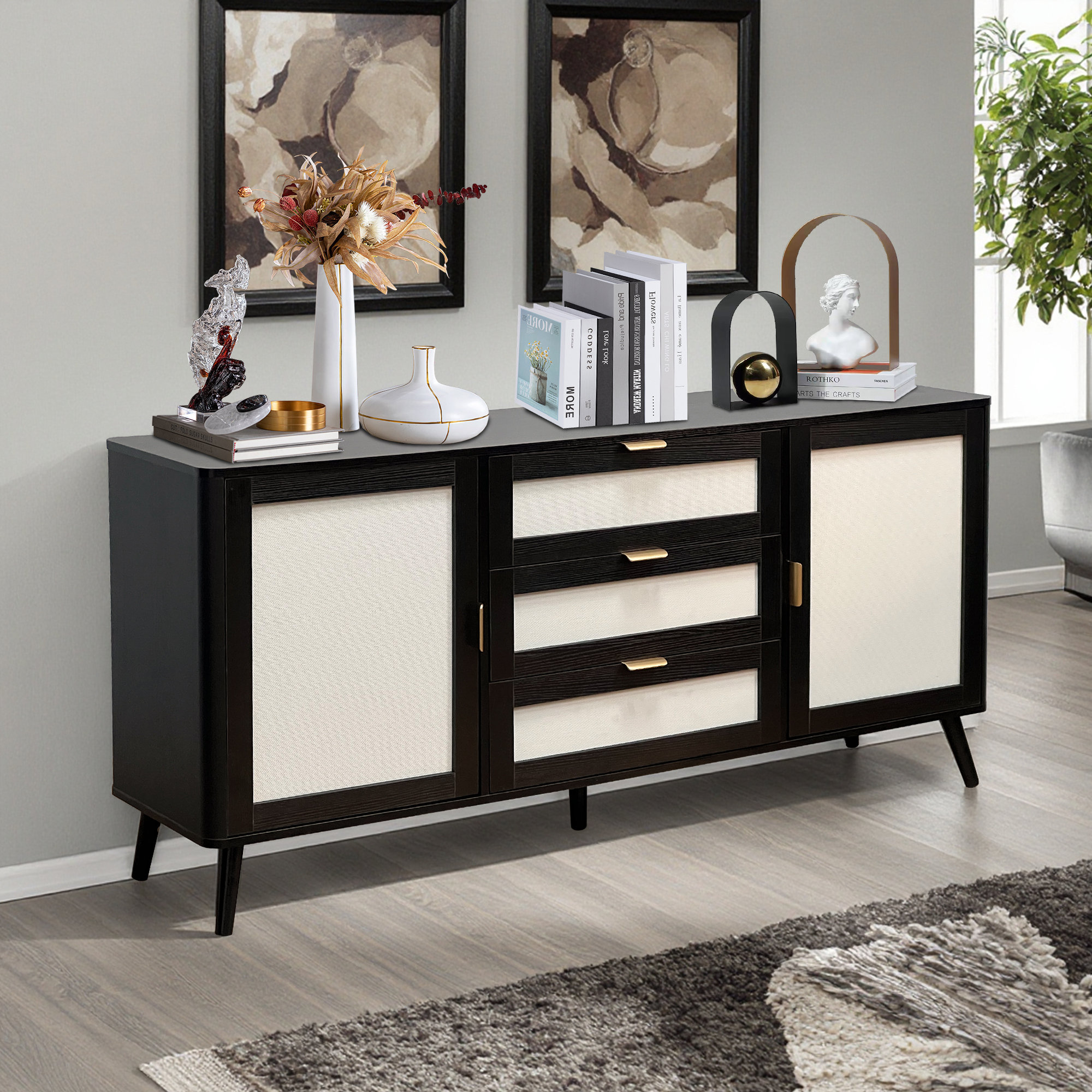 Bay Isle Home™ 63" Buffet Cabinet With Drawers, Modern Sideboard Storage Cabinet With Adjustable ...